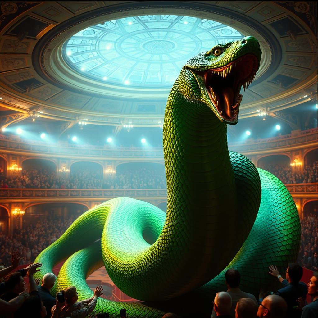 Electric Green Colossal Serpent in a Vibrant Circu... - AI Art