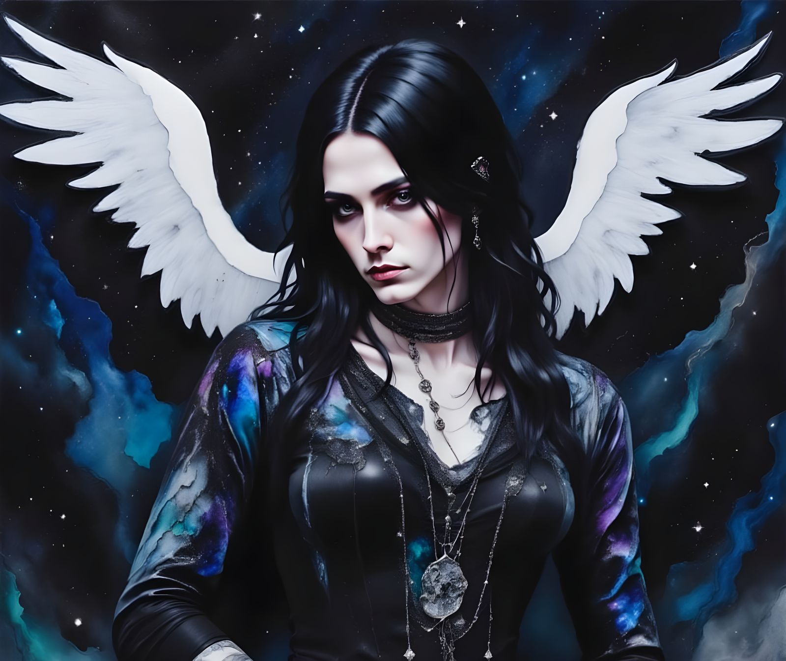 Flying in marble space - Dreamy Geometric Watercolor on Marb...