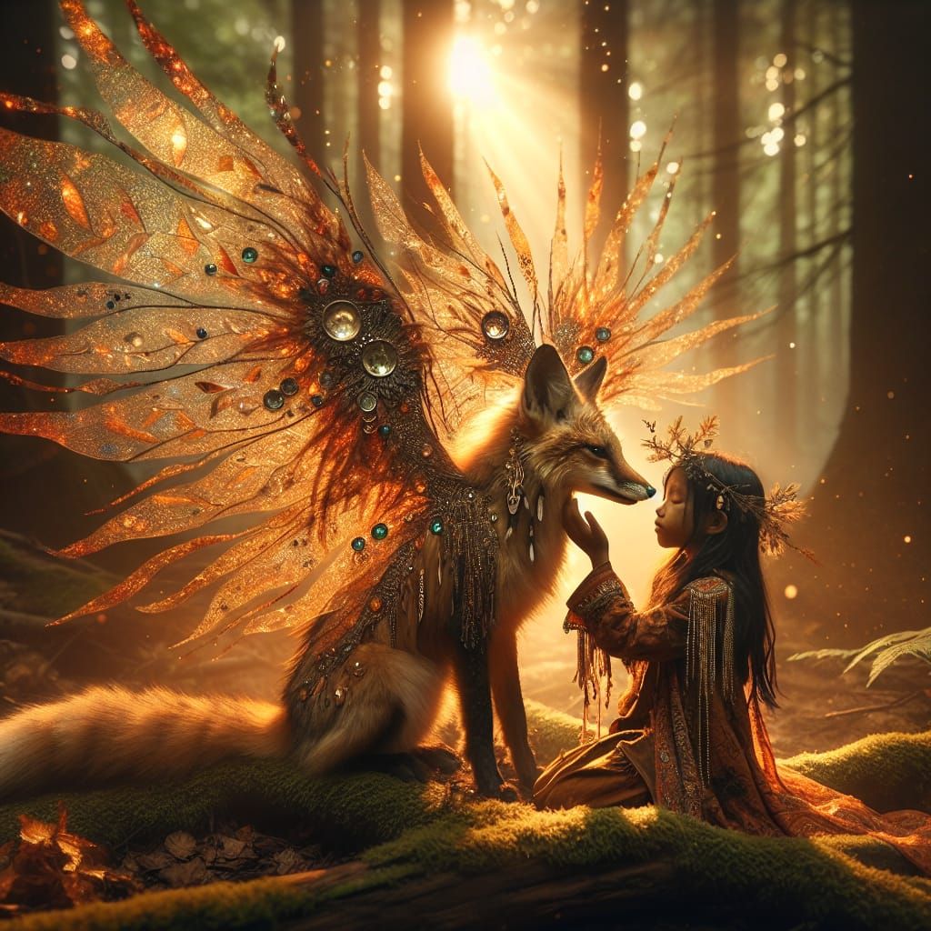 The Enchanted Bond - Mystical Fox-Like Creature in an Enchan...