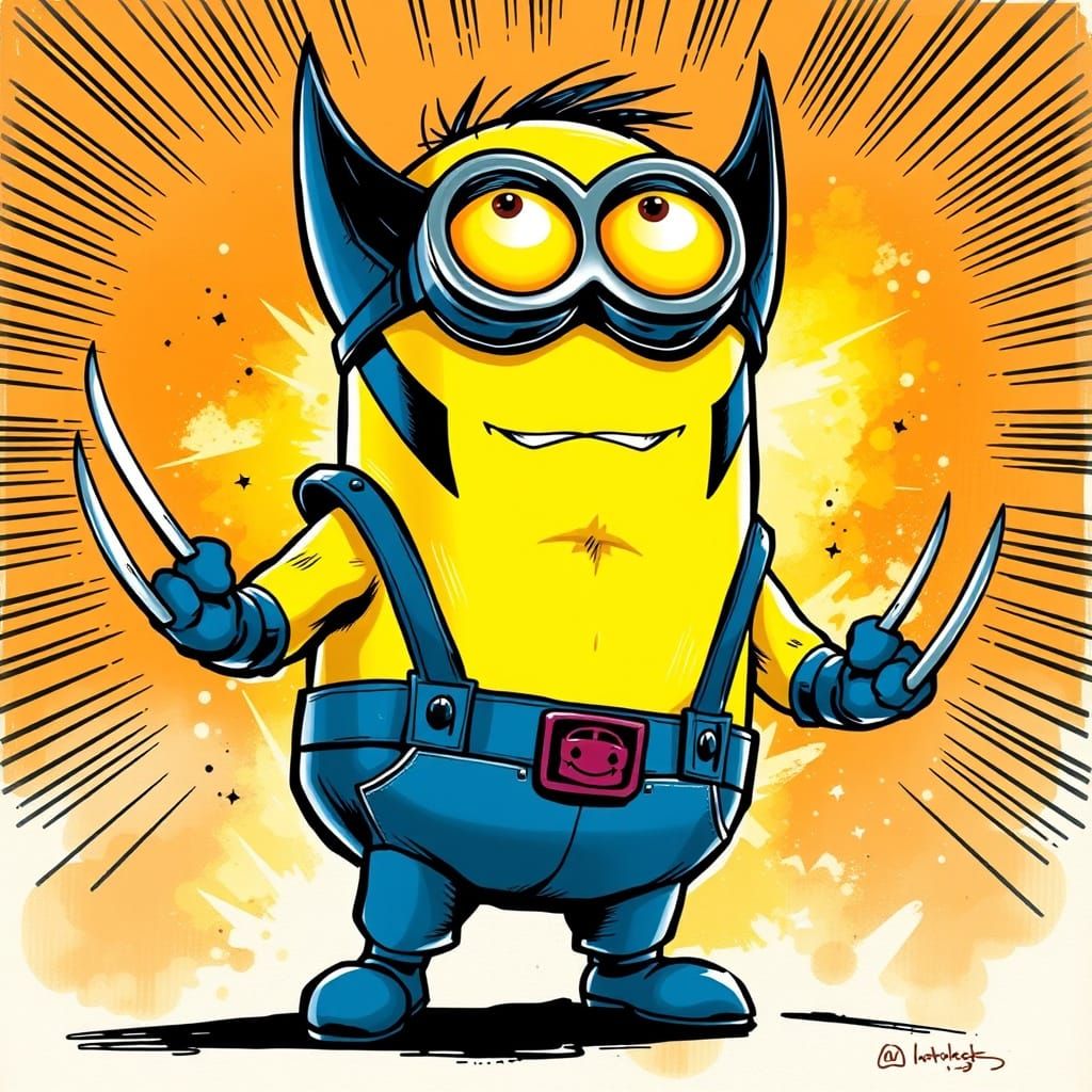 Yellow Minion in Marvel Comic Style Wolverine Suit - AI Art