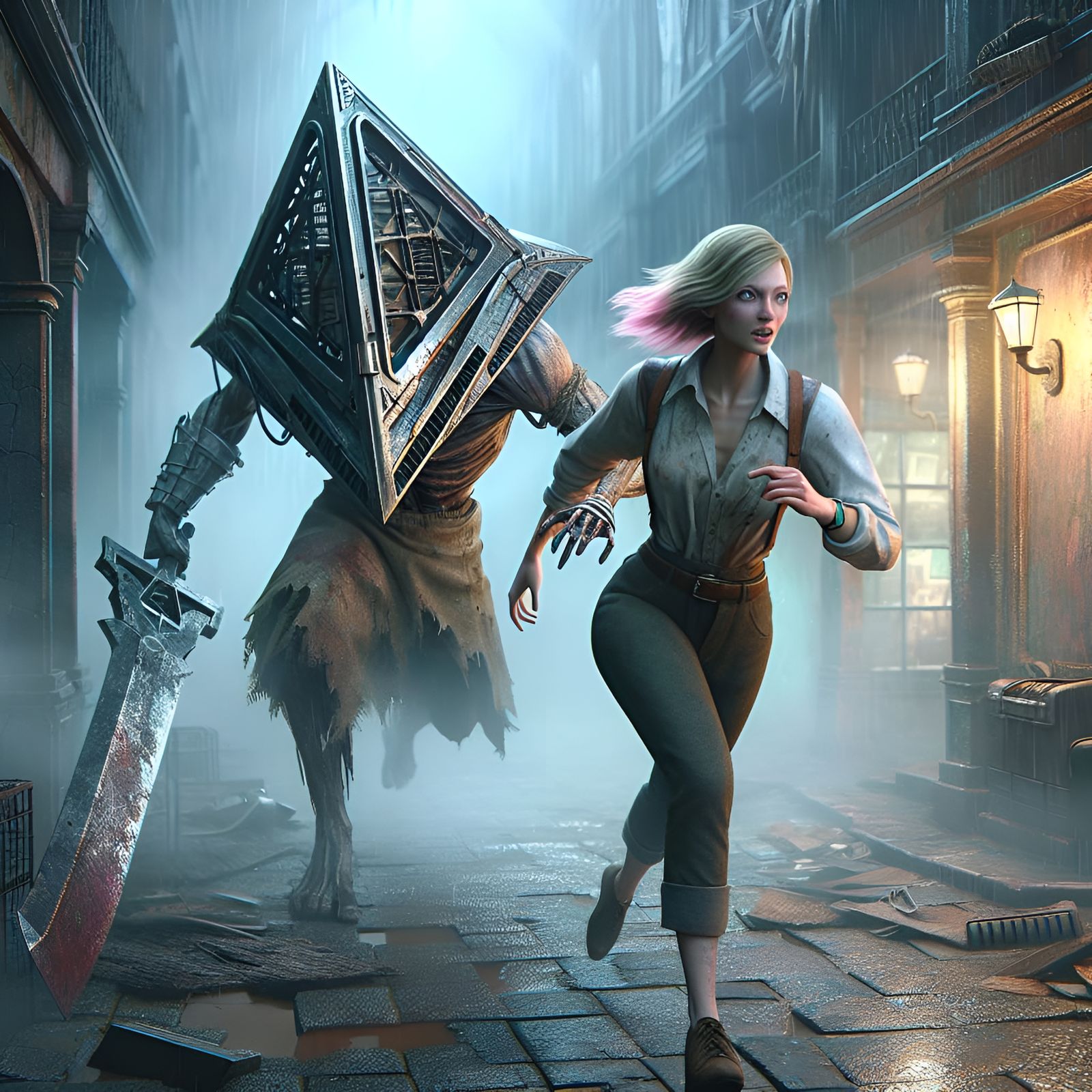 Pyramid head chasing a new victim - AI Generated Artwork - NightCafe ...