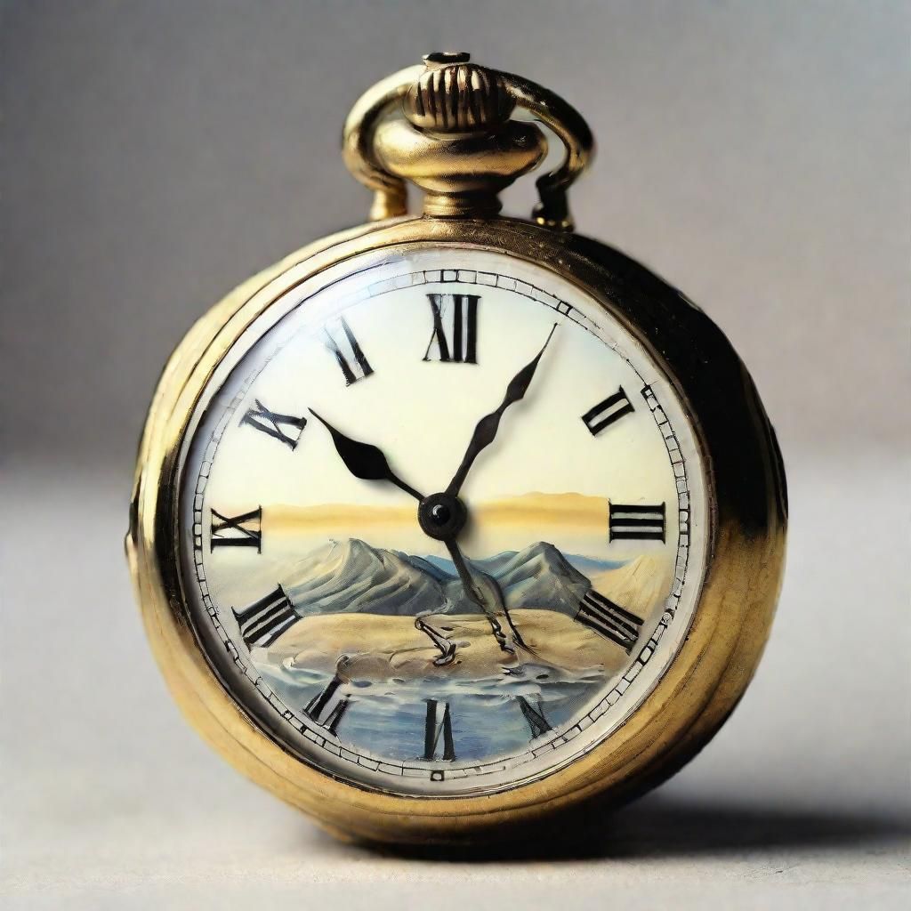 Art by Rene Magritte, Salvador Dali, antique pocket watch with googly ...