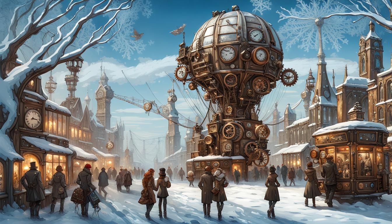Steampunk Winter Wonderland II - AI Generated Artwork - NightCafe Creator