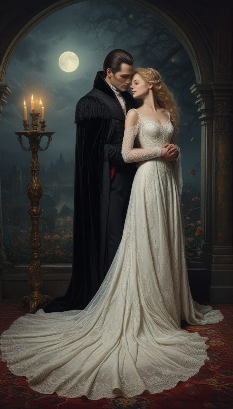 Count Dracula kissing his wife - Romantic Vampire Couple in...
