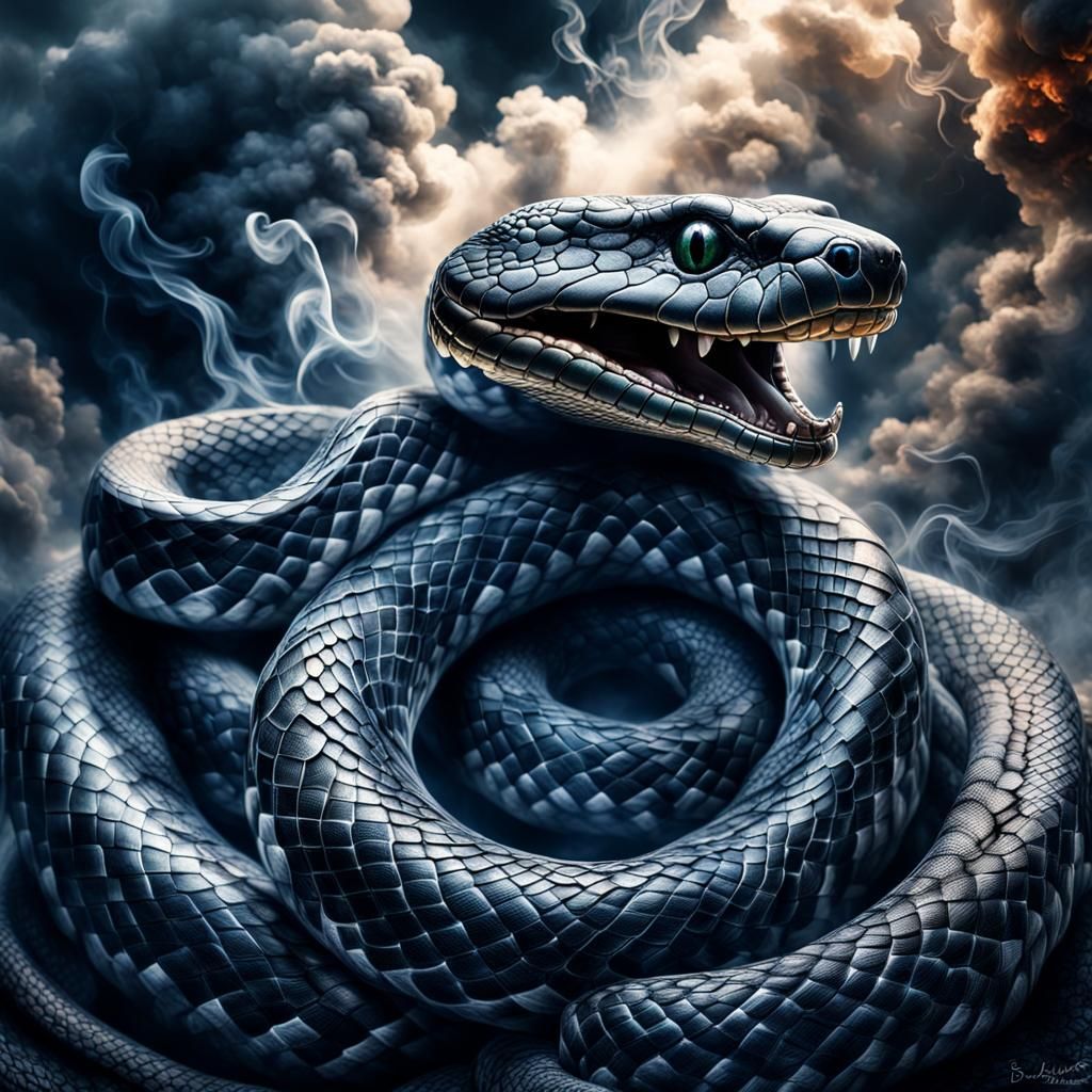 smoke Swirling to form snake, intricate details, HDR, beautifully shot ...