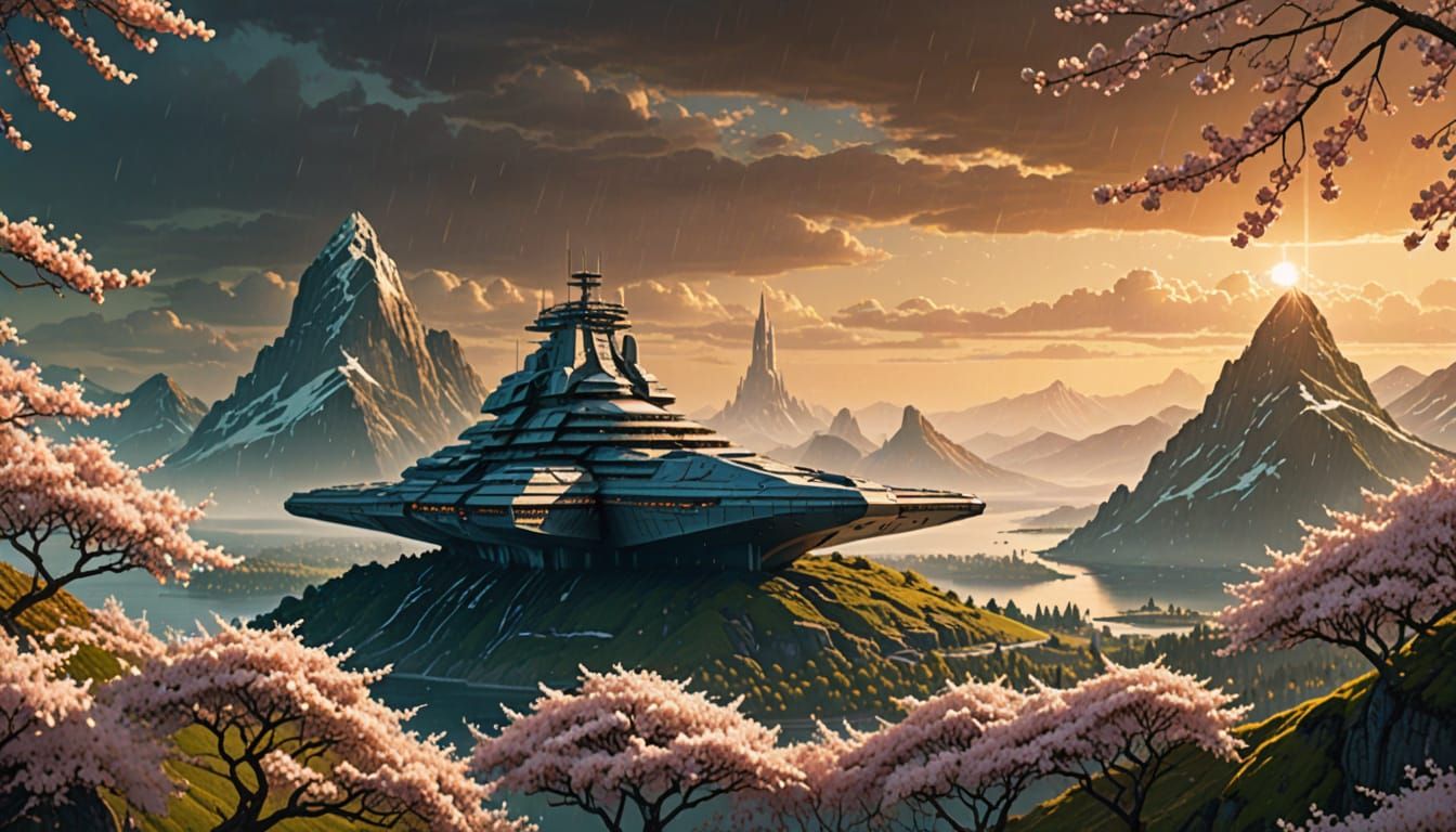 Epic Victory Class Star Destroyer Over Golden City... - AI Art