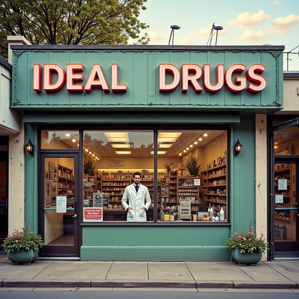 Based on a Real Store - Vintage 1970s Ideal Drugs Store Sign