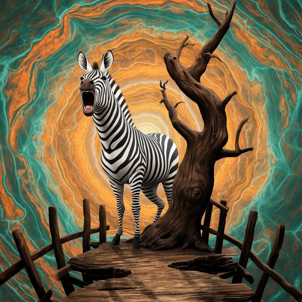 Screaming Zebra in Psychedelic Turquoise - AI Art