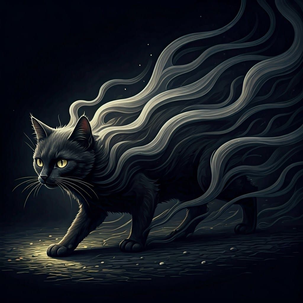 Shadow Cat - Ethereal Feline Emerges from Darkness