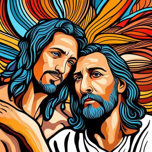 Jesus and his father, highly detailed, vector, Contour - AI Generated ...