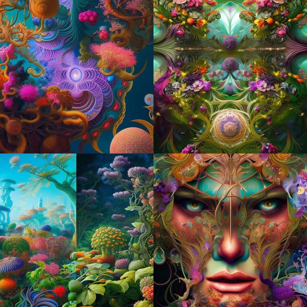 an ultra hd detailed painting of secret garden by Android Jones, Earnst Haeckel, James Jean ...