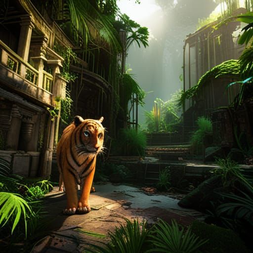 tiger near temple ruins in the jungle 3D Game Cinematic Feel, Epic 3D ...