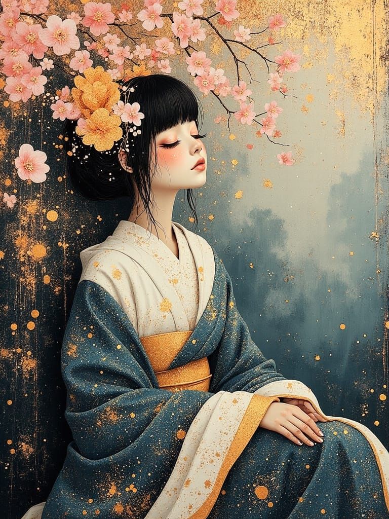 Cyborg Geisha Under Cherry Blossoms as Impressioni... - AI Art