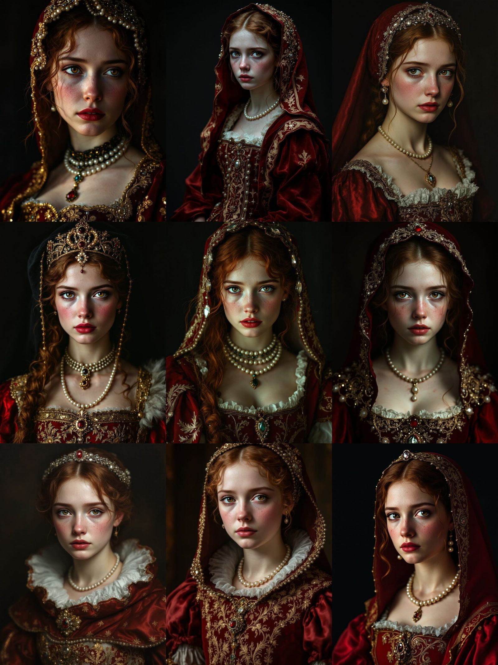 Hyperrealistic 3/4 pose Young sad Tudor Catherine Howard, FRENCHHOOD ...