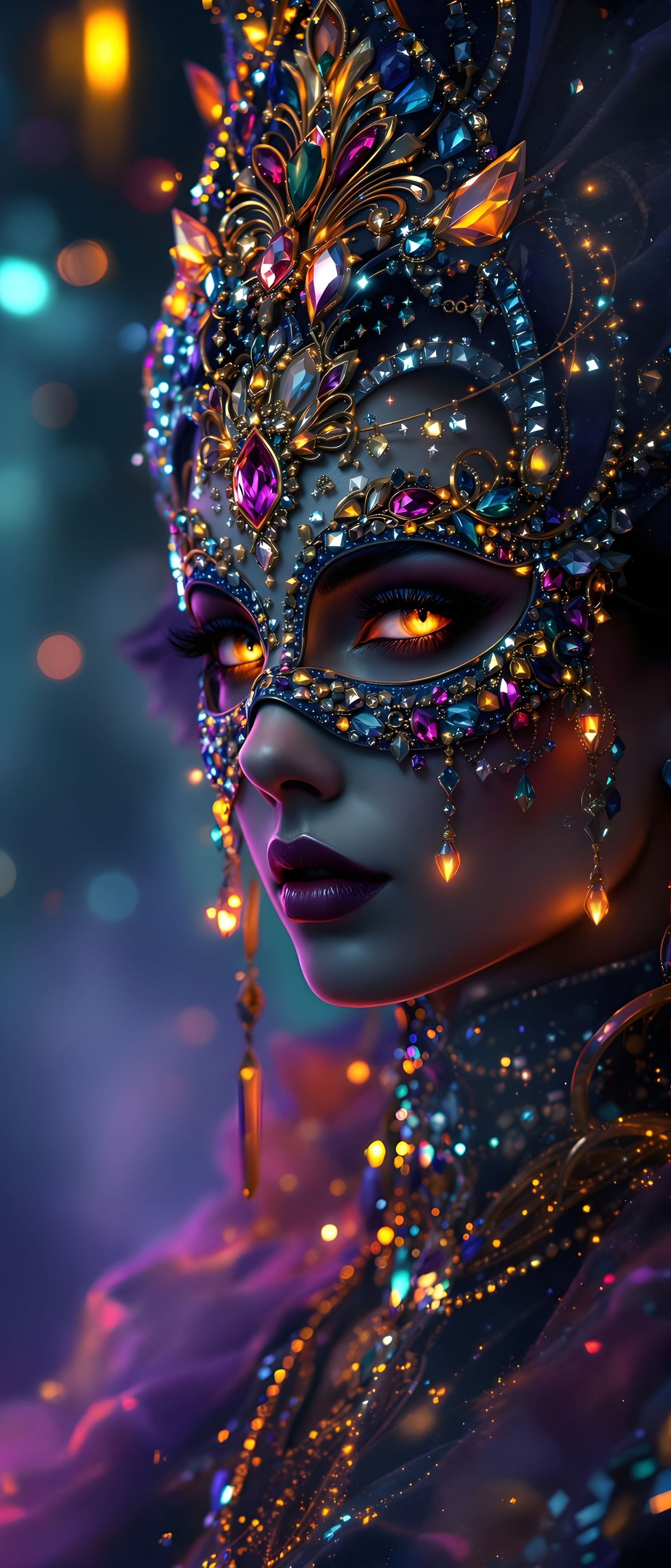 Cyberpunk Queen in a Jeweled Mask, Elegant and Fut... - AI Art