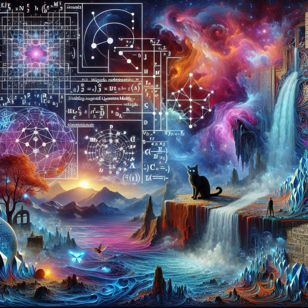 Math Art, black cat - Surreal Quantum Landscape with Black ...