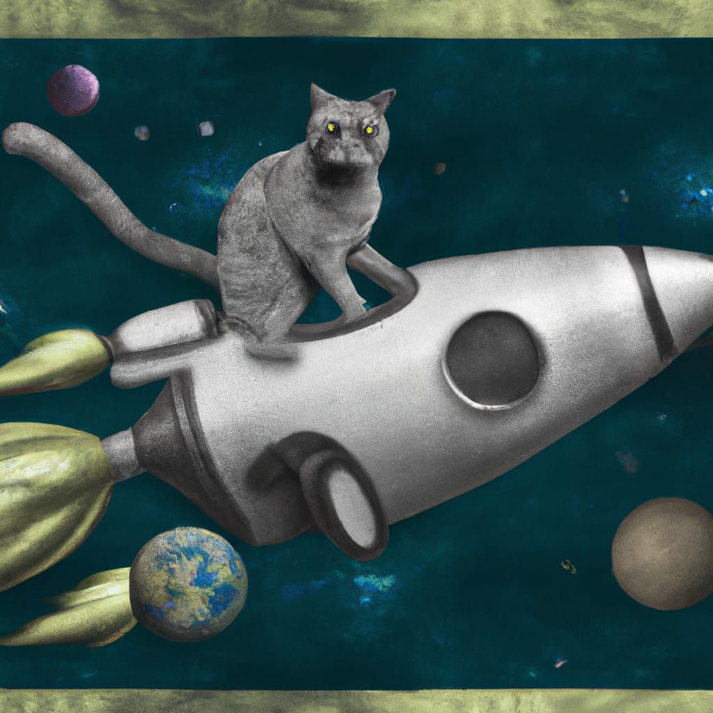 Cat riding a rocket traveling through the galaxy - AI Generated Artwork ...