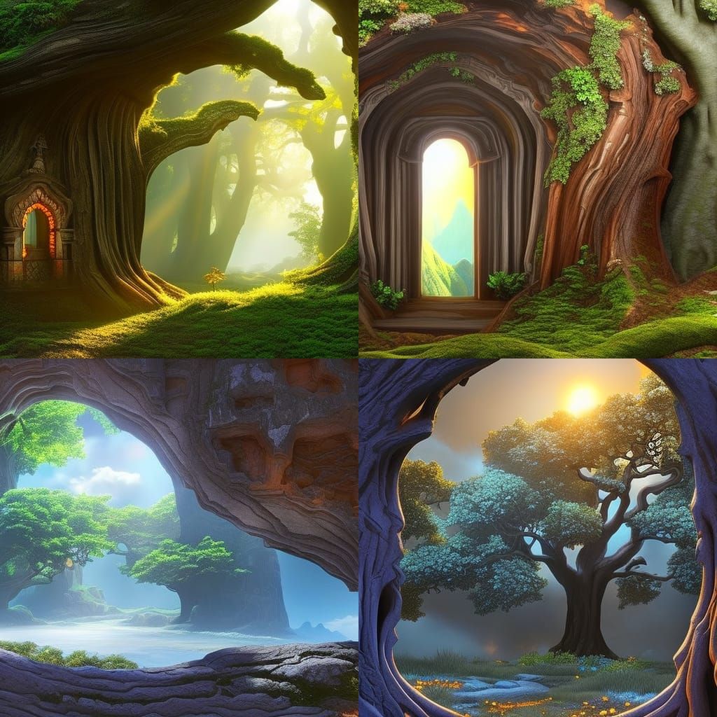 window to a fey world carved into an ancient tree. - AI Generated ...