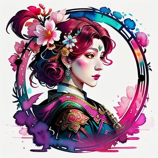 Bloodmoon blossom princess, art Nouveau watercolor by JB, Stylized ...