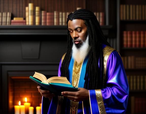 medium shot, an african american man wizard, wearing iridescent robes ...