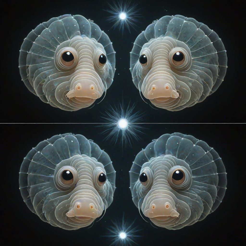 Loving Tardigrade Couple's Cosmic Gaze in Cyberpun... - AI Art