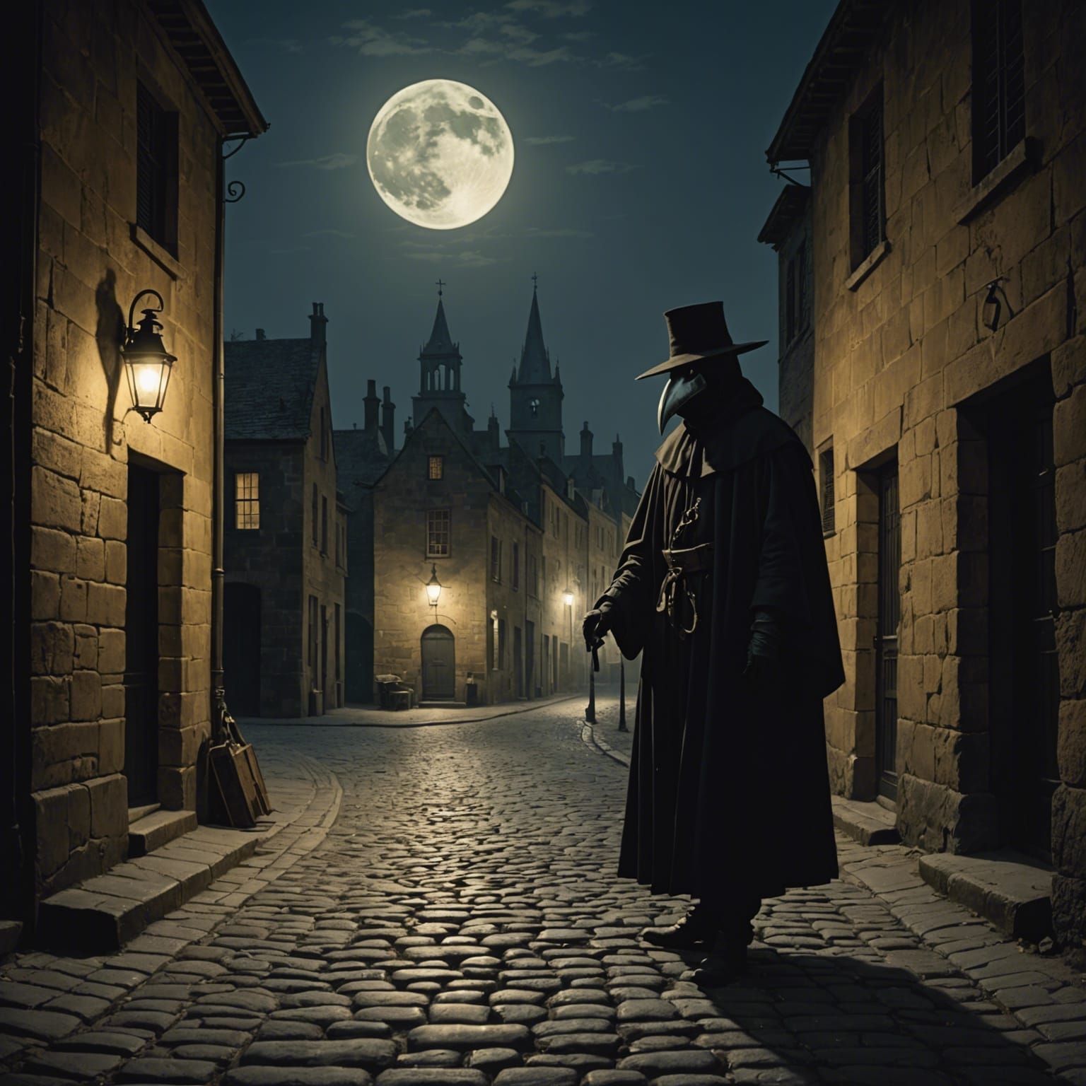 Art by Joseph Wright, Francisco Goya, a lone plague doctor on ...