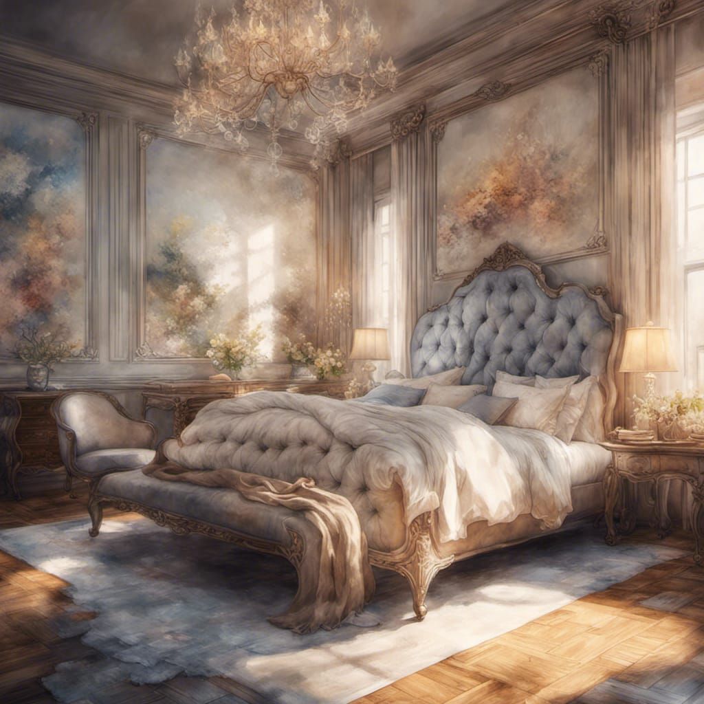 Dream Luxury Bedroom ~ Watercolor - AI Generated Artwork - NightCafe ...
