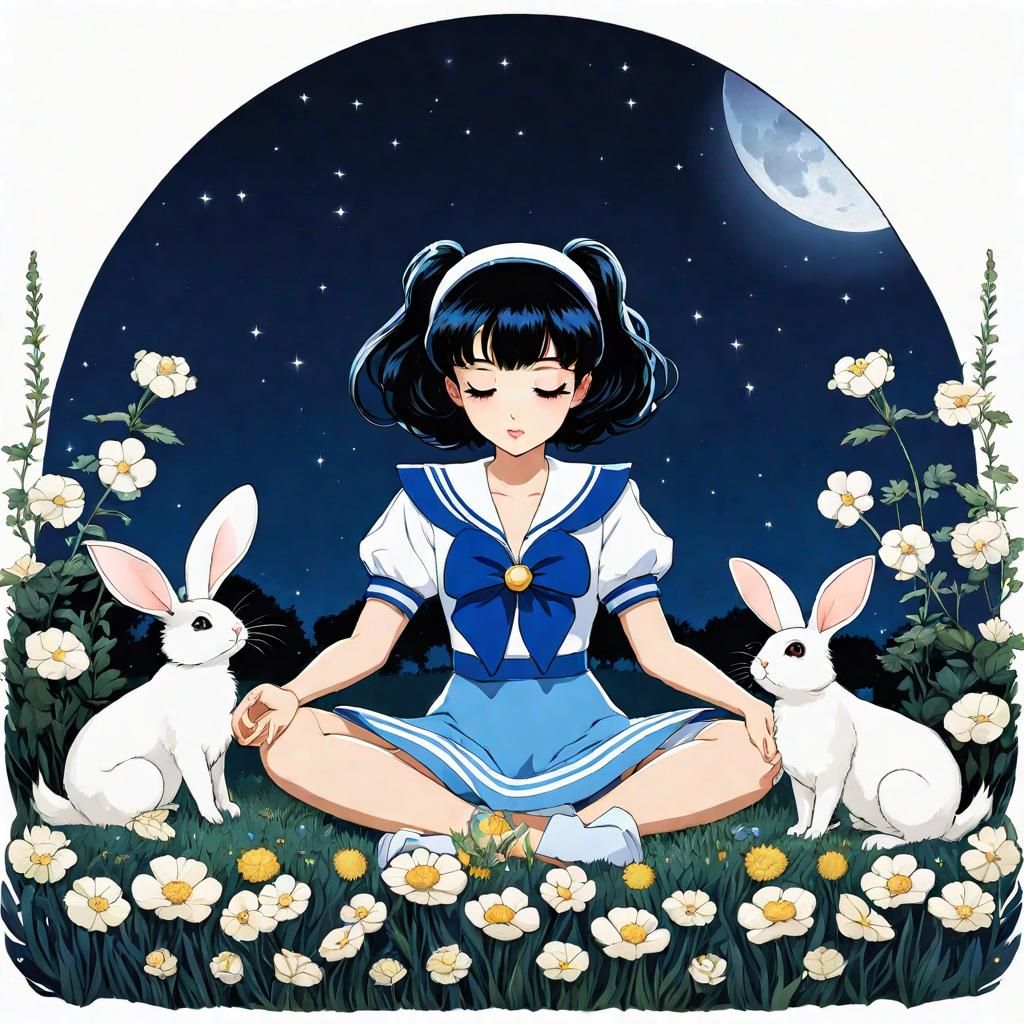 Sailor Mercury Moon Meditating with Rabbits - AI Generated Artwork ...
