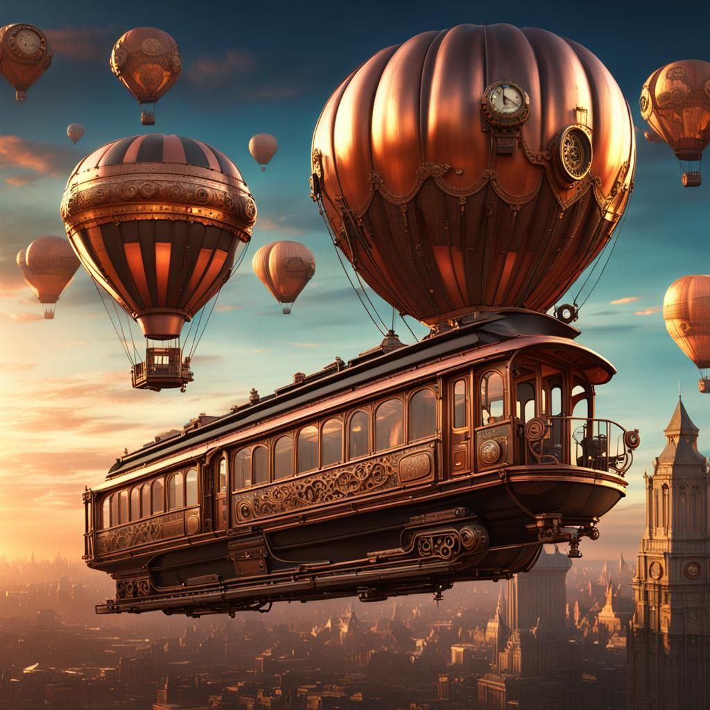 Steampunk Sky Lift - AI Generated Artwork - NightCafe Creator