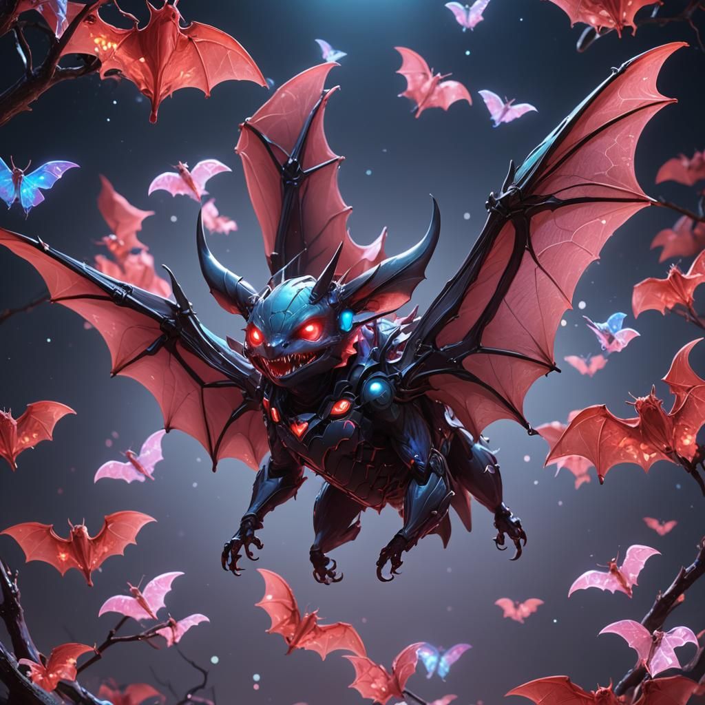 Crimson bat creature cute bioluminescent - AI Generated Artwork ...