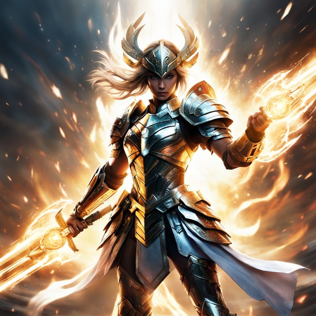 Fierce Female Warrior in Glowing Armor - AI Art