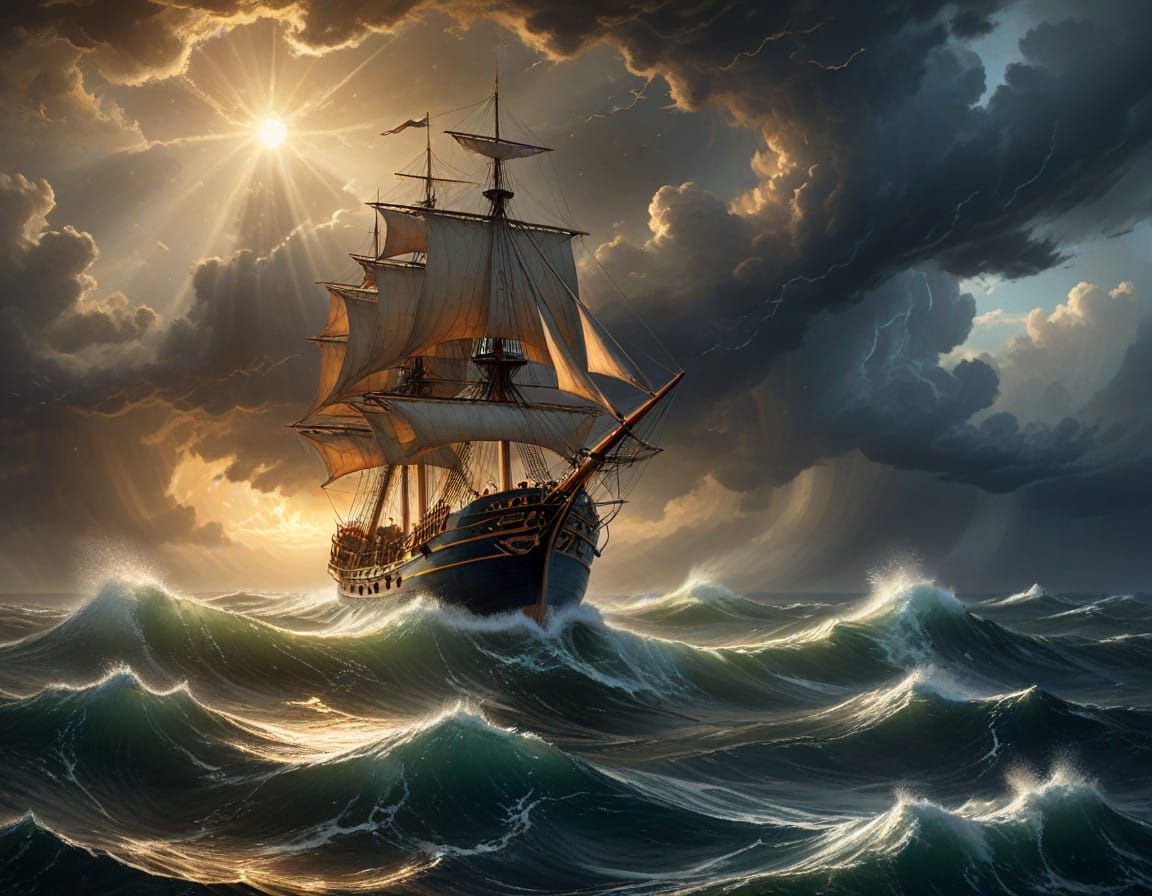 Surreal Maritime Masterpiece: Stormy Seas in Oil P... - AI Art