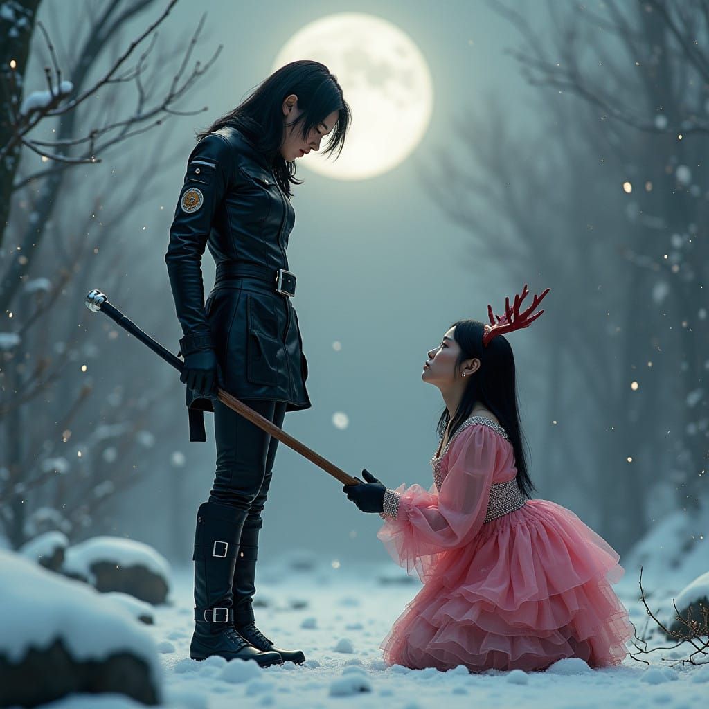 Cyberpunk Princess in Dark Leather Guard Uniform - AI Art