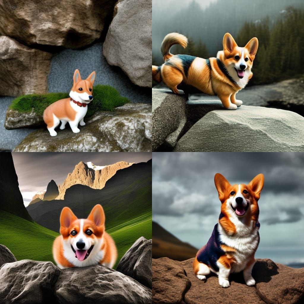 Cinematic fantasy landscape, corgi on rock - AI Generated Artwork ...