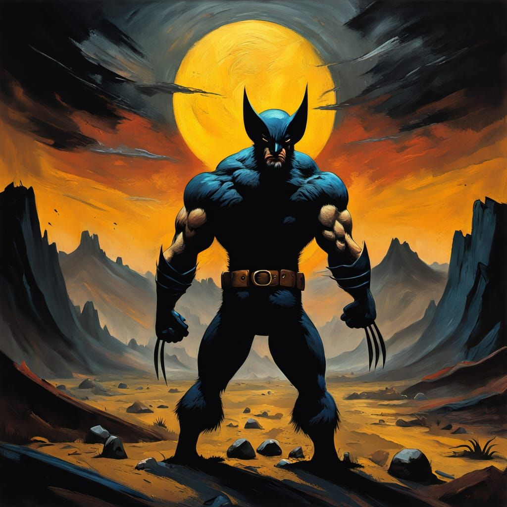 Wolverine in a Dark Surrealist Landscape with Impa... - AI Art