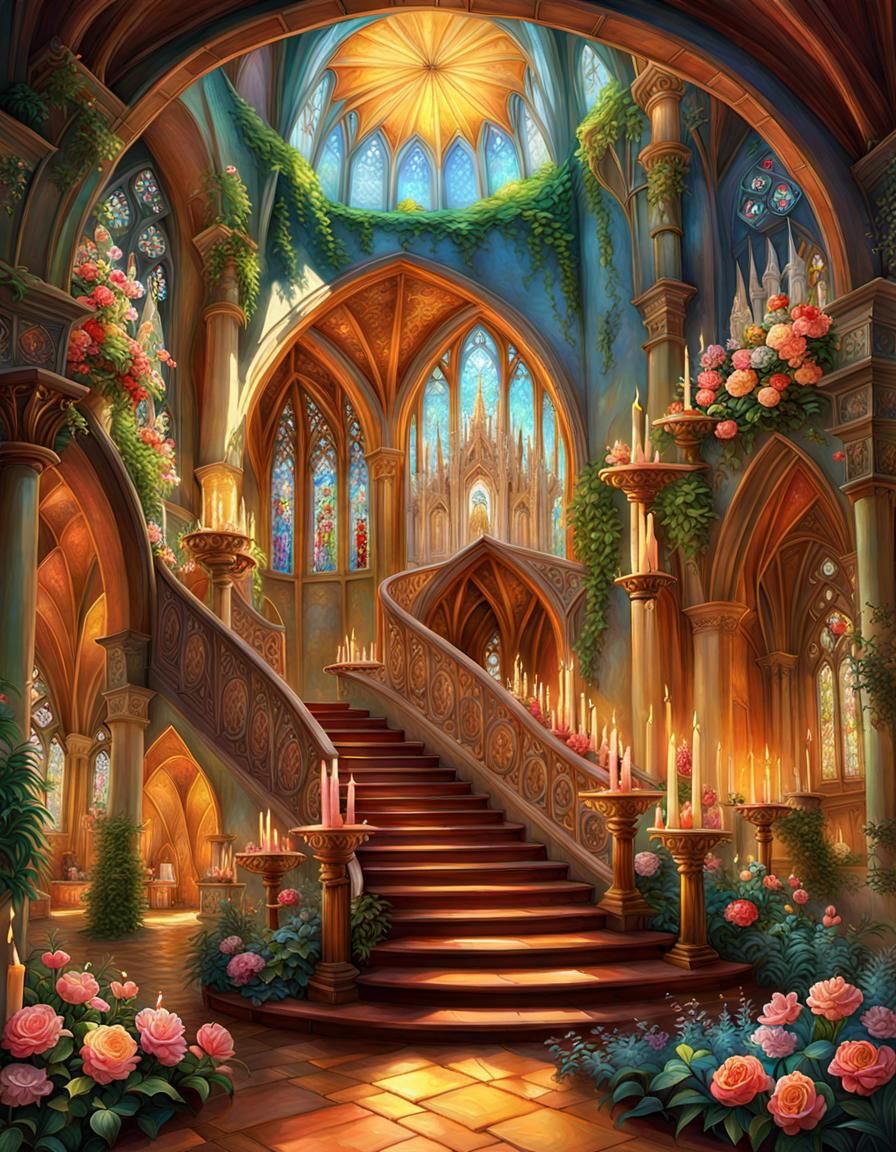 An Enigmatic and beautiful Painting of an Elaborate unicorn church ...