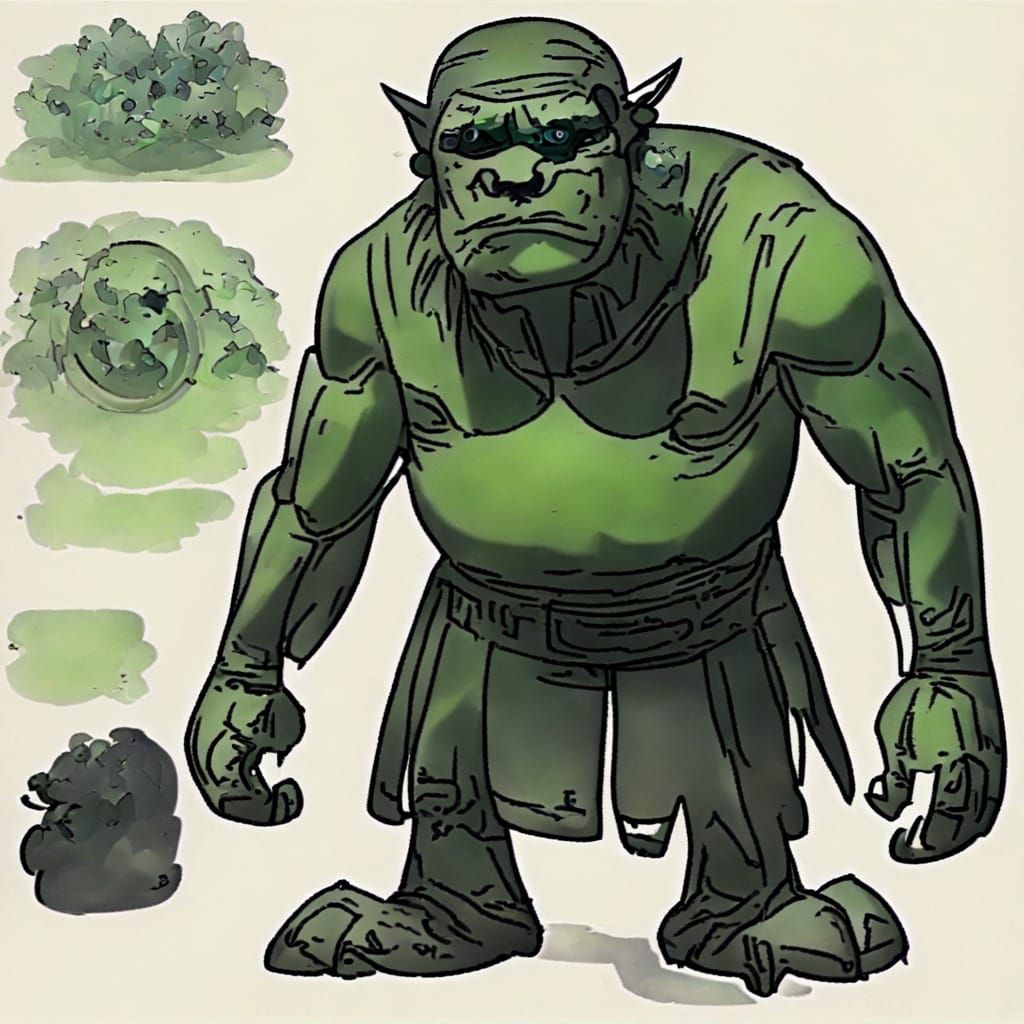 Handsome European Troll Humanoid with Green Skin - AI Art