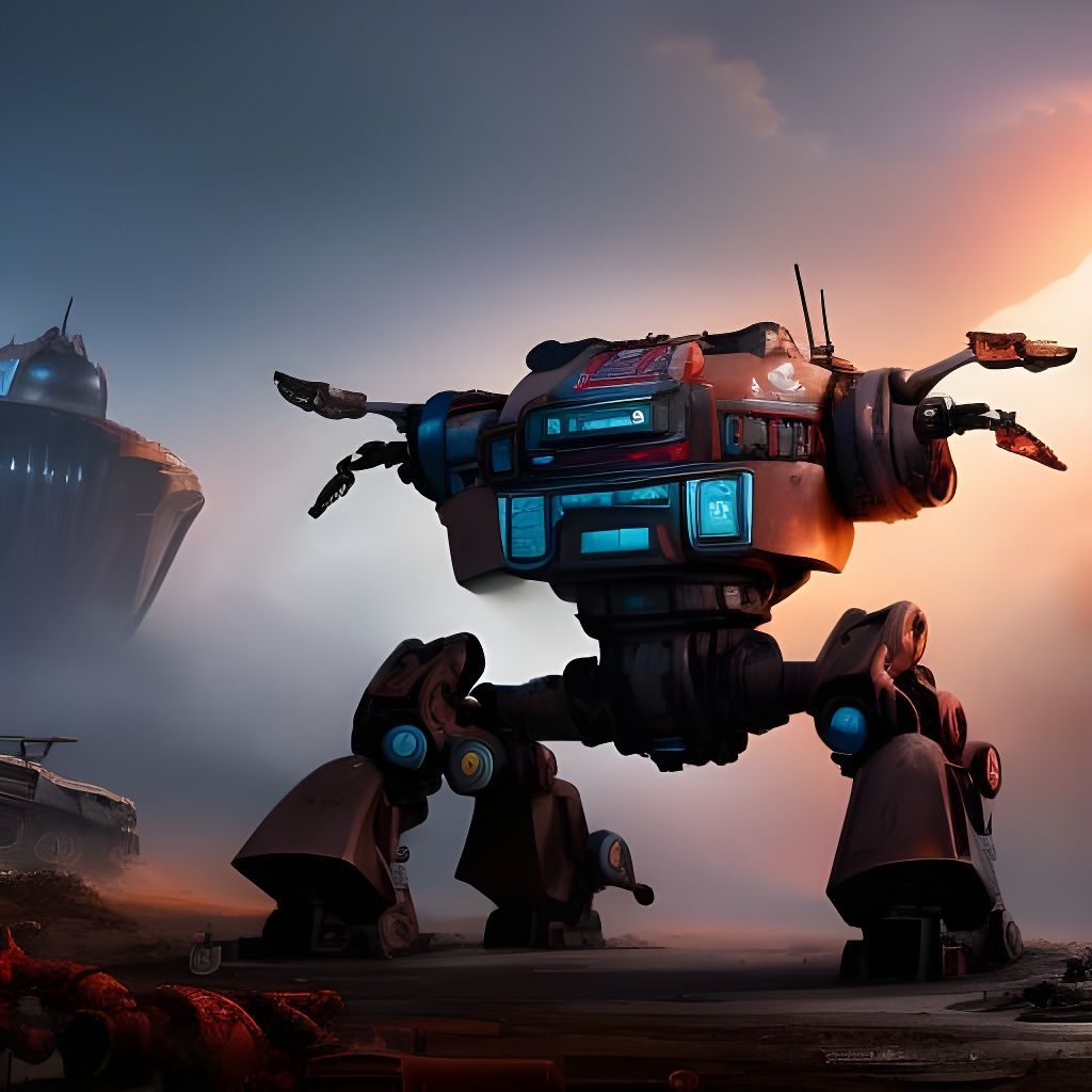 Futuristic crab mech in post apocalyptic wasteland, full body portrait ...