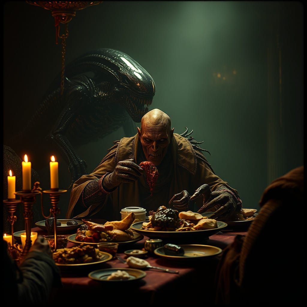 Bone Keeper Devours Feast in Haunting Sci-Fi Horro... - AI Art