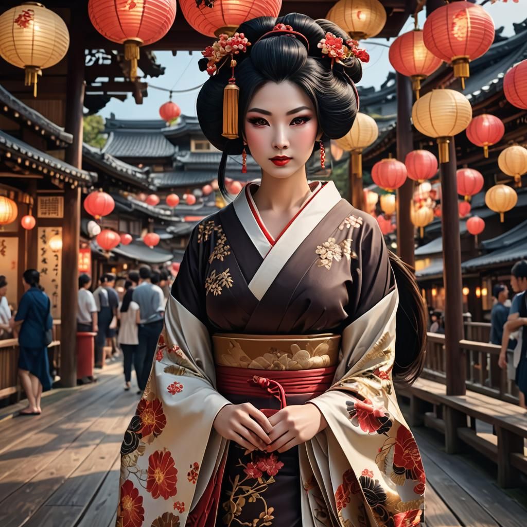 Japanese Geisha, feminine, wide hips, 35-year-old, female, (dark brown ...
