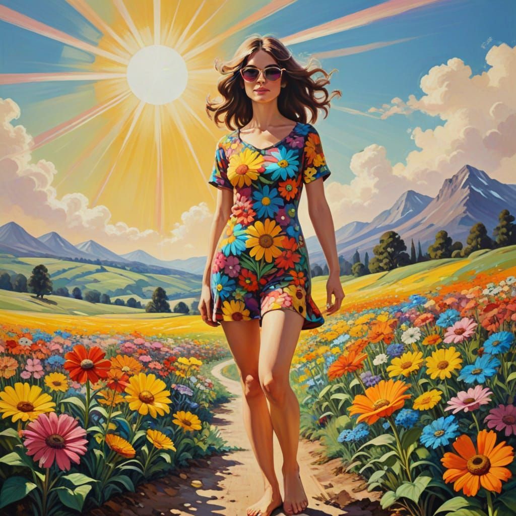 Groovy Woman in Psychedelic Landscape - AI Art