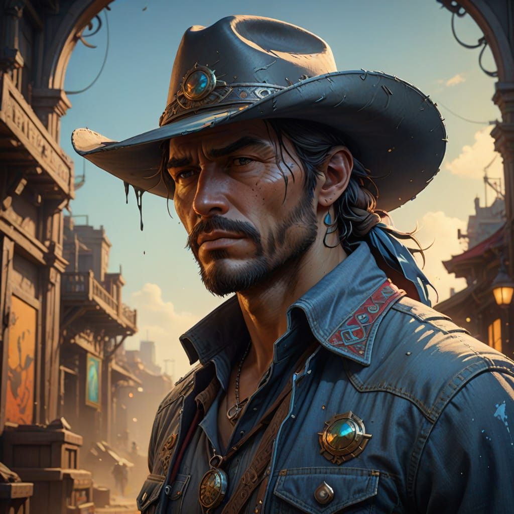 The Gilded Marshal of the Frontier - Surreal Western Marshal...