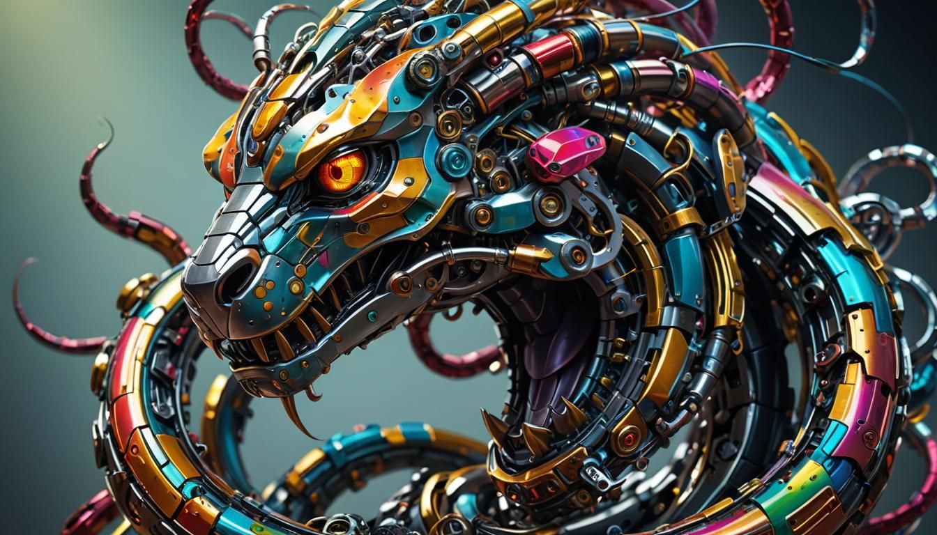 Mechanical snake - AI Generated Artwork - NightCafe Creator