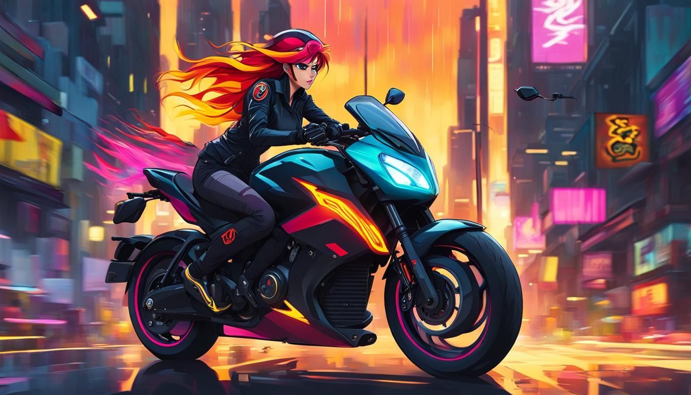 Sunset Shimmer on a motorcycle rides through the city avoiding traffic ...