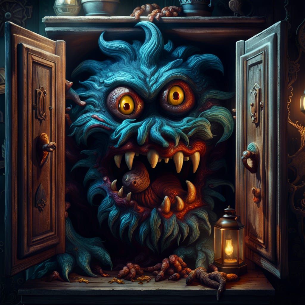 Gosth monster in cupboard, nostalgic memories of youth detailed matte ...
