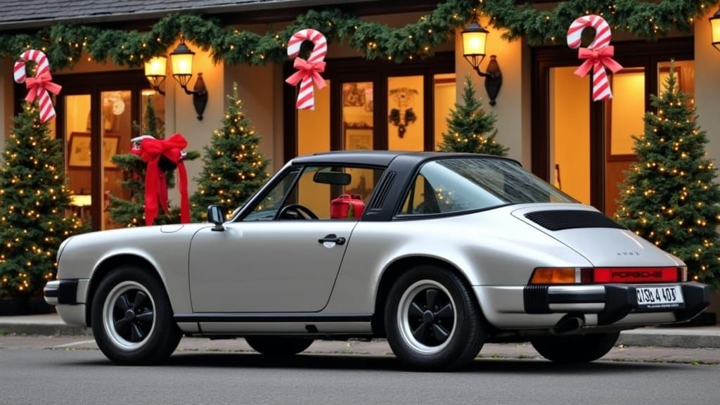 Vintage Porsche 911 Targa in Festive Winter Wonder... - AI Art
