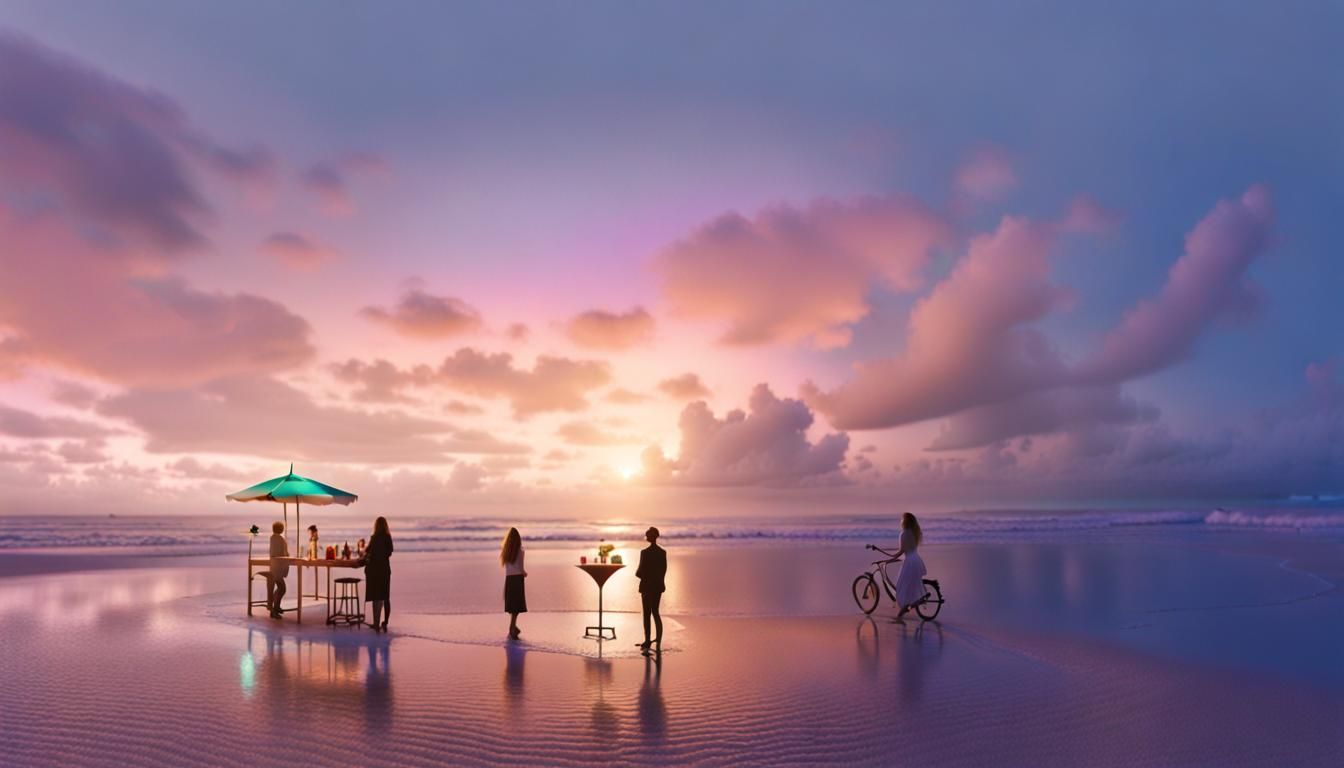 Beautiful beach with a cocktailbar and beautiful women Splash art color ...