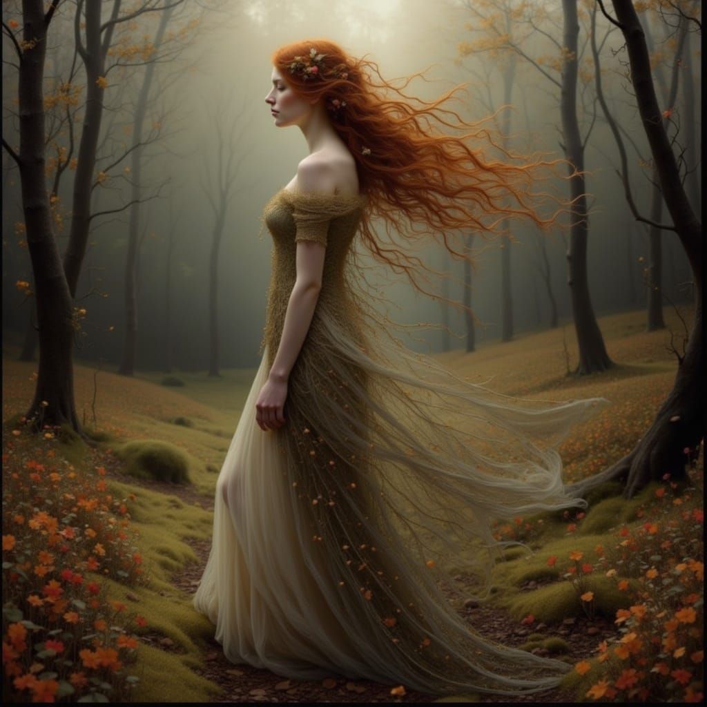 Mystery Woman - Ethereal Woman in Autumnal Pre-Raphaelite St...