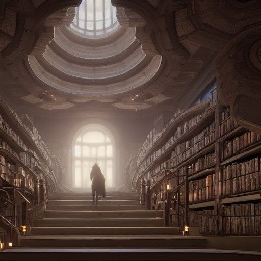 The Grand Library - Infinite Library With Spiral Staircase: