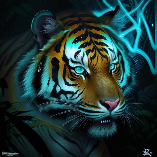 STUNNINGLY BEAUTIFUL very detailed Bioluminescence Tiger FINELY ...